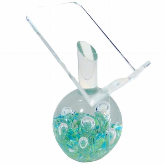 Accents | Blown Glass Orb Phone Holder Paperweight Clear Light Blue ...